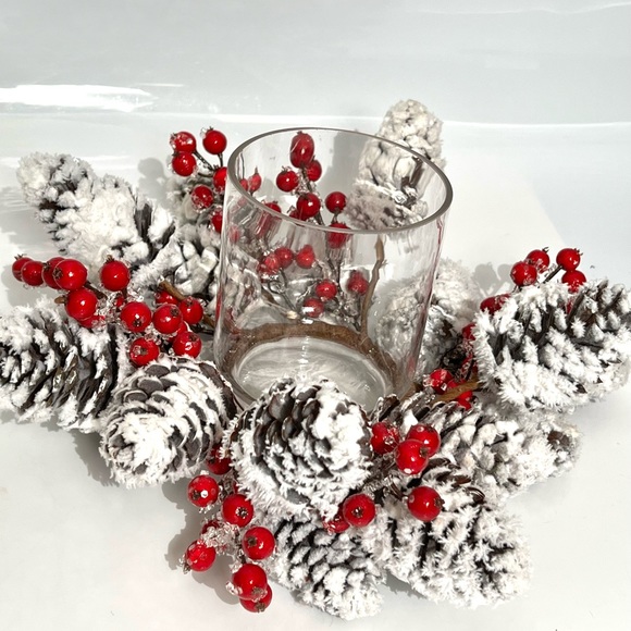 Holiday | Flocked Pinecones And Crystallized Berries Hurricane Candle ...